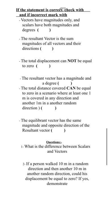 Solved If the statement is correct. check with and if | Chegg.com