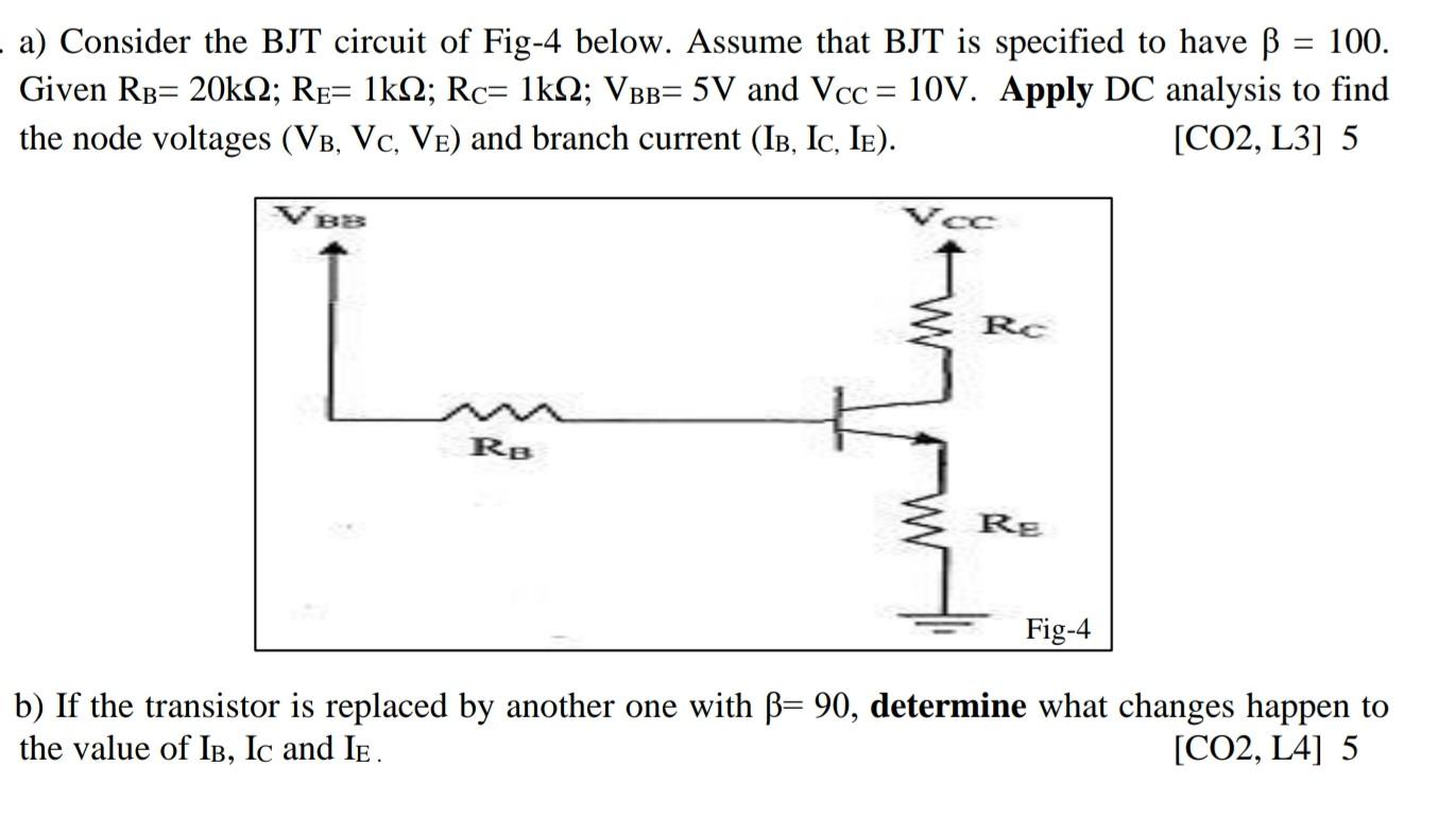 Solved a) Consider the BJT circuit of Fig-4 below. Assume | Chegg.com