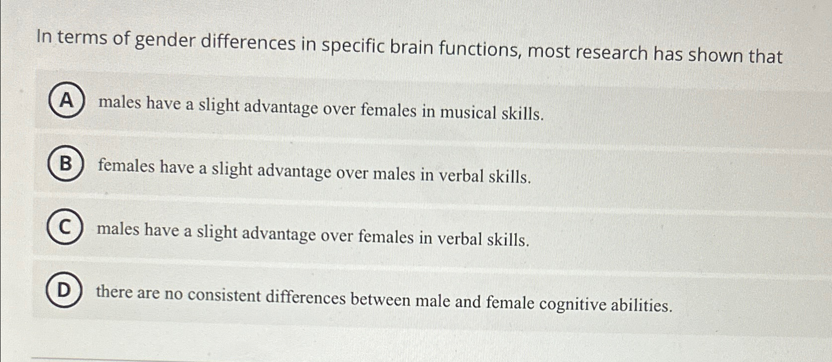 Solved In terms of gender differences in specific brain | Chegg.com