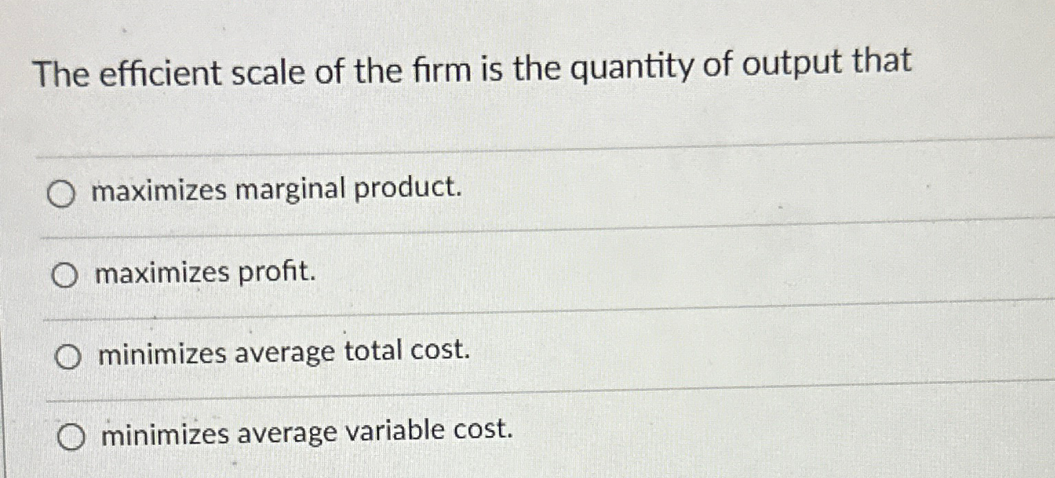 Solved The efficient scale of the firm is the quantity of | Chegg.com