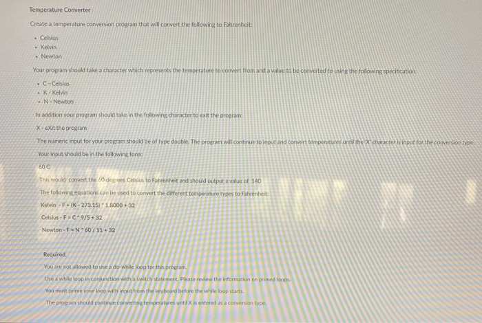 Solved Temperature Converter Create a temperature conversion | Chegg.com