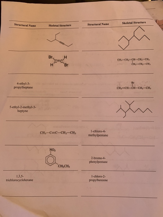 Solved Skeletal Structure Structural Name Skeletal Structure | Chegg.com