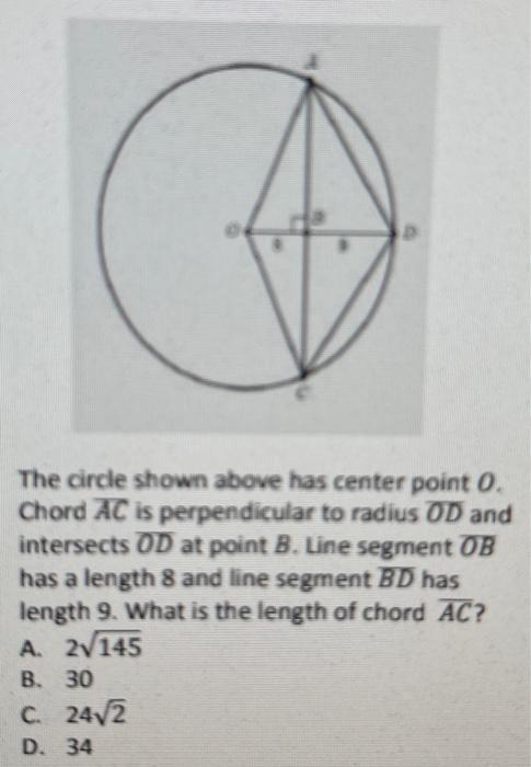 Solved The circle shown above has center point 0. Chord AC | Chegg.com
