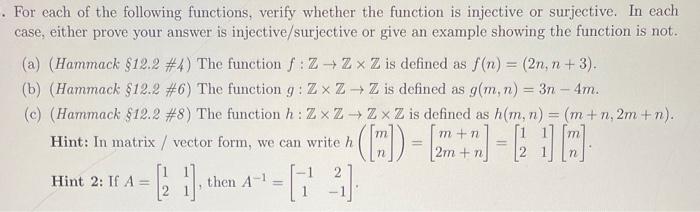 Solved For each of the following functions, verify whether | Chegg.com
