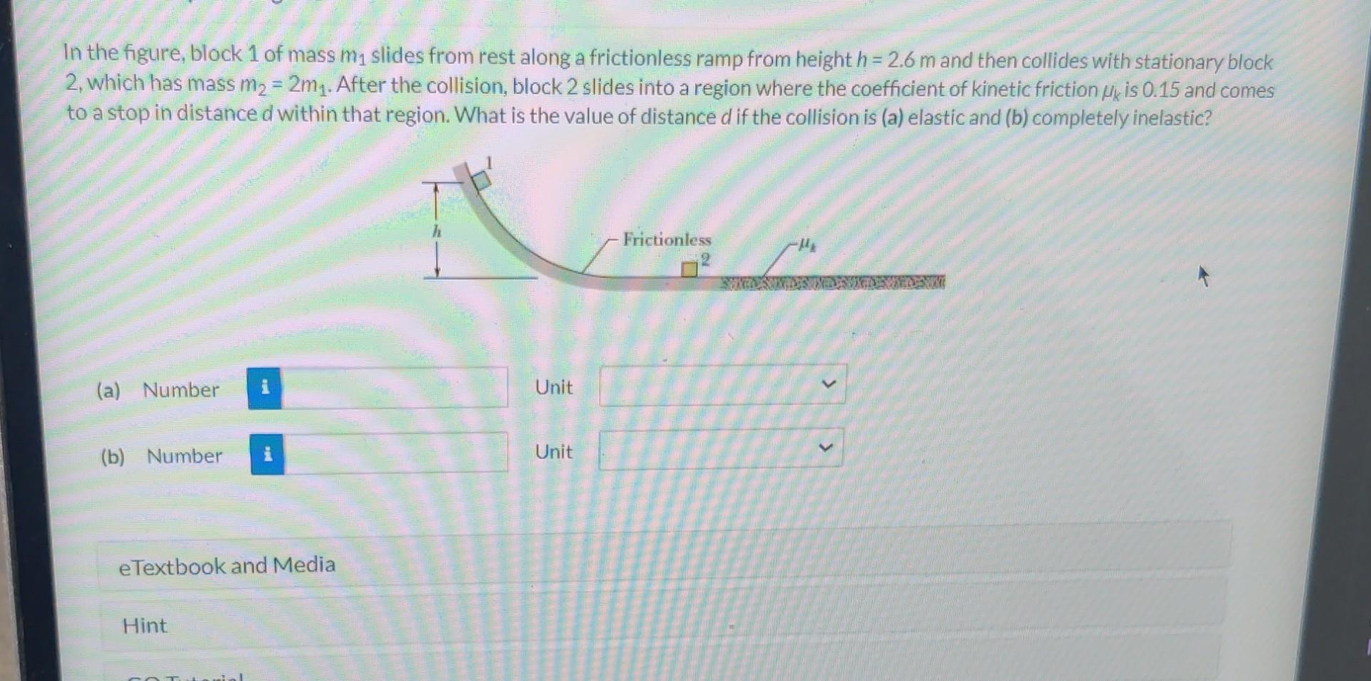 In the figure, block 1 of mass m1 slides from rest | Chegg.com