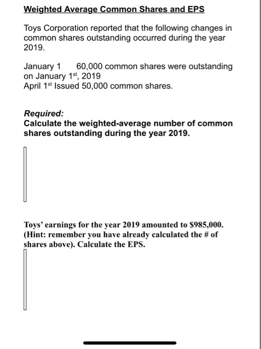 Solved Weighted Average Common Shares and EPSToys | Chegg.com