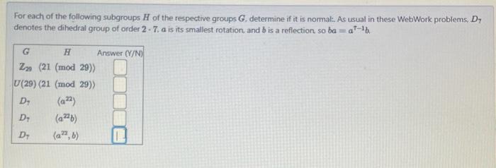 Solved For each of the following subgroups H of the | Chegg.com