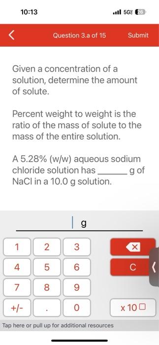 Solved Given a concentration of a solution, determine the | Chegg.com