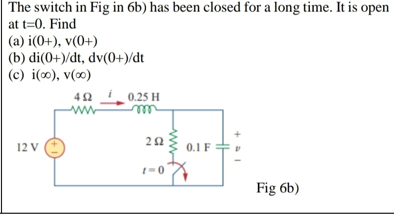 Solved The switch in Fig in 6b) ﻿has been closed for a long | Chegg.com