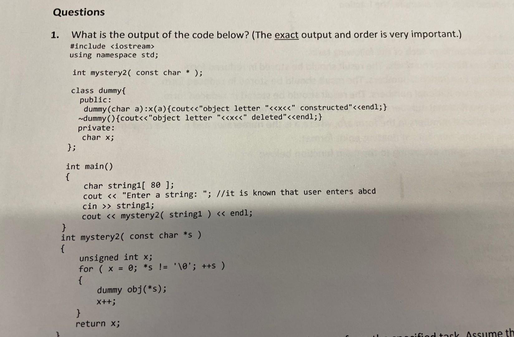 Solved Questions 1. What is the output of the code below? | Chegg.com
