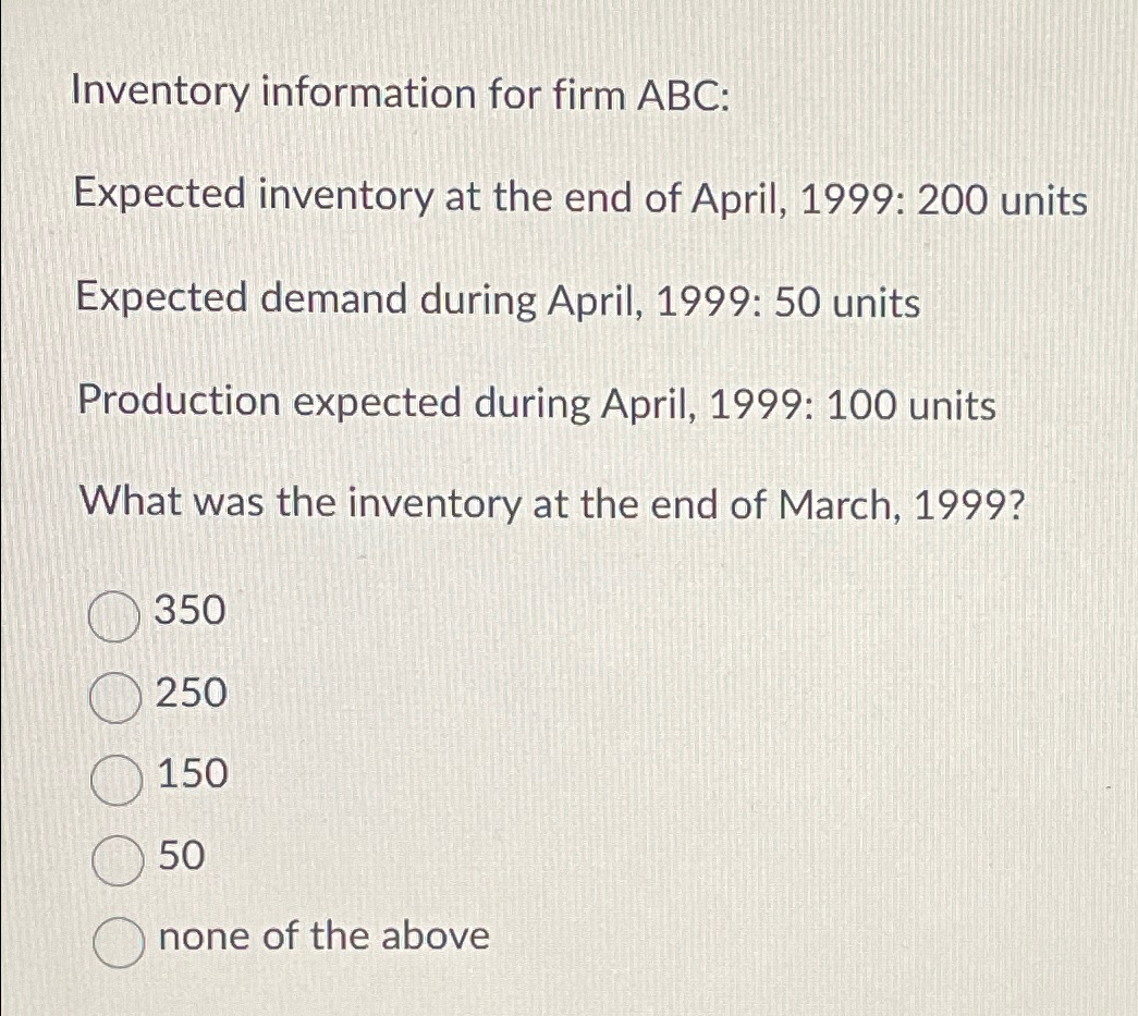 Solved Inventory information for firm ABC :Expected | Chegg.com