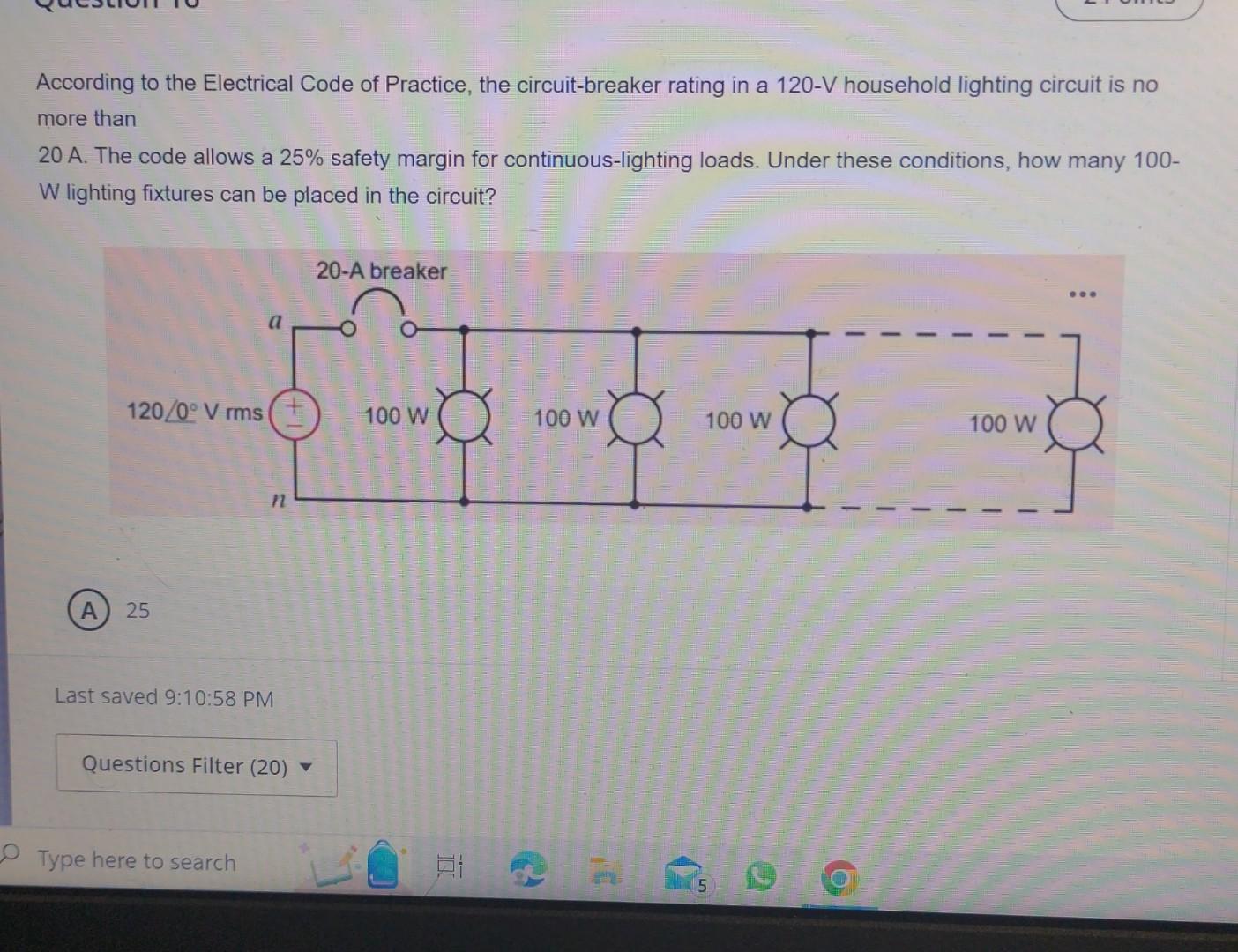 Solved According to the Electrical Code of Practice, the | Chegg.com