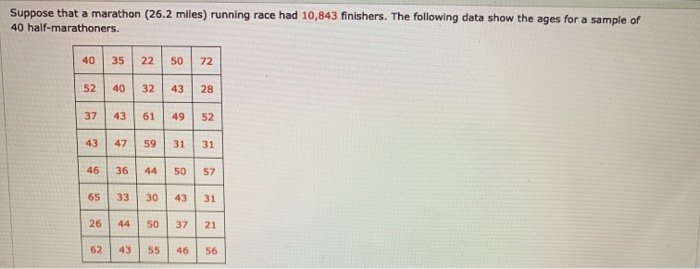 Solved Suppose that a marathon (26.2 miles) running race had | Chegg.com
