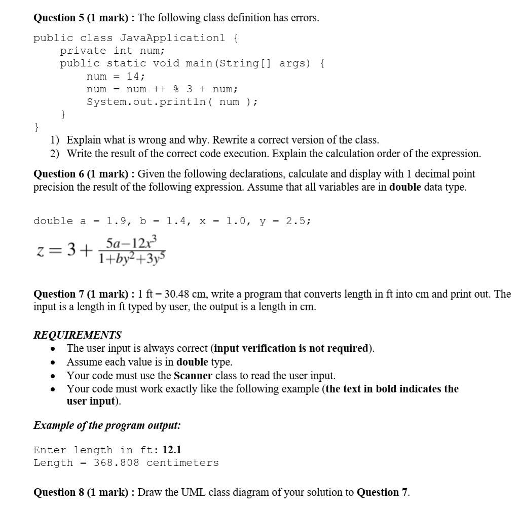 Solved Question 5 (1 mark) : The following class definition | Chegg.com