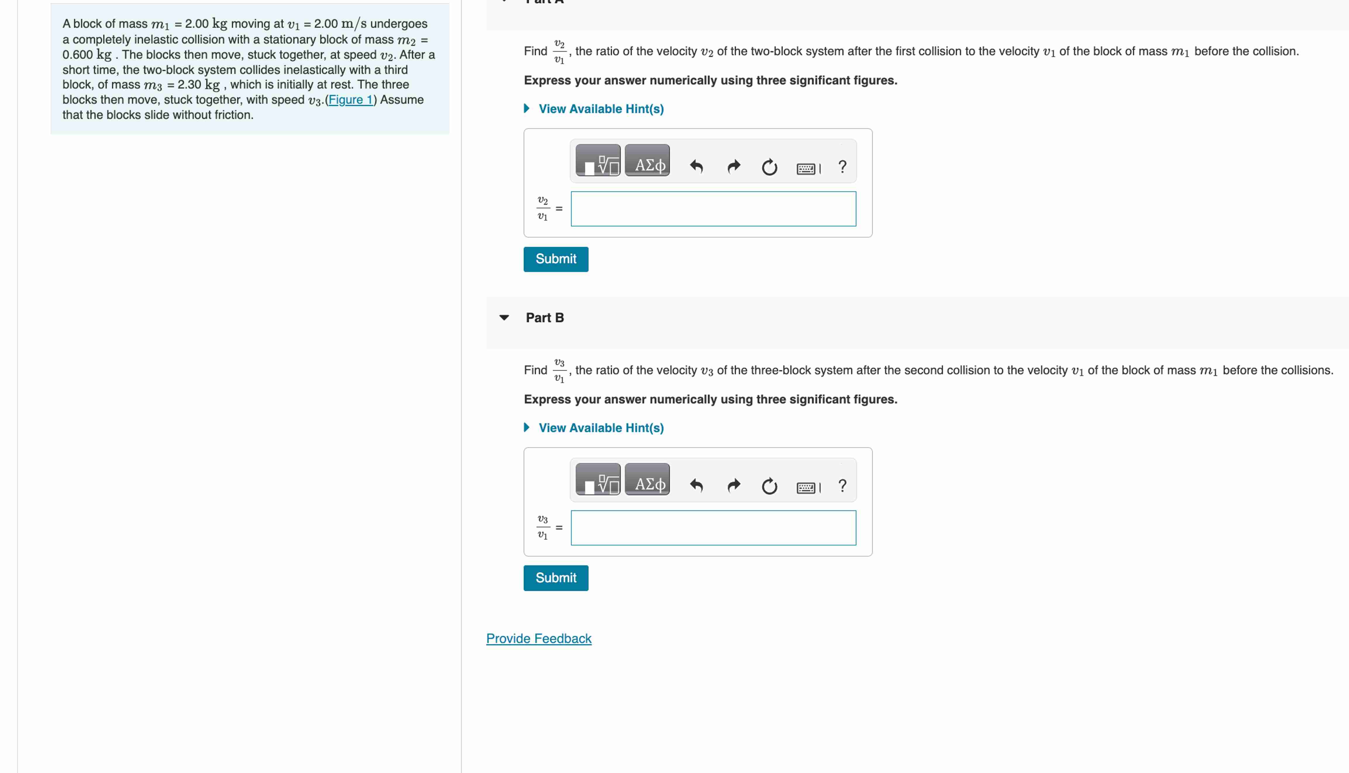 Solved A block of mass m1=2.00kg ﻿moving at v1=2.00ms | Chegg.com