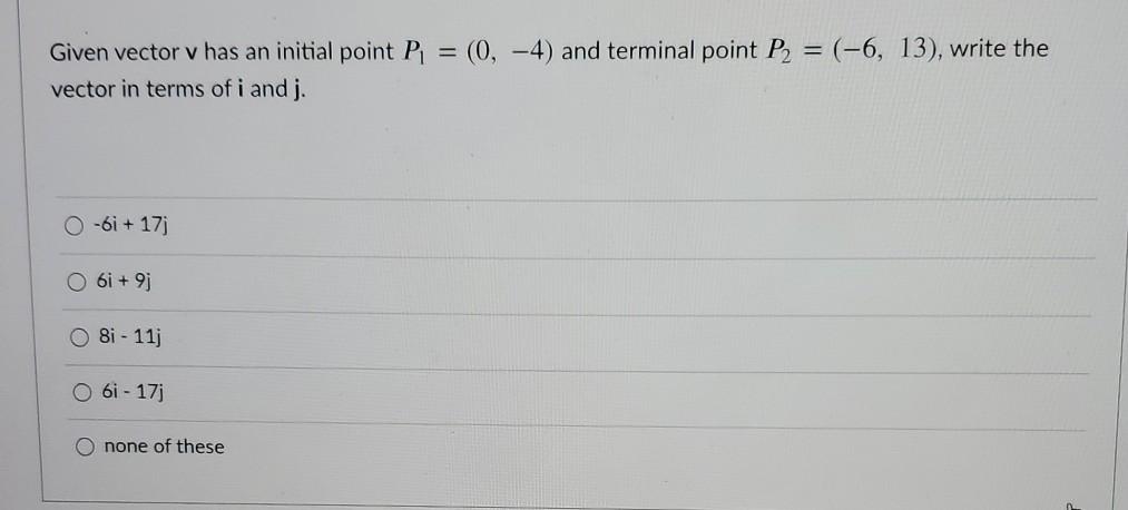 Solved = Given vector v has an initial point P = (0, -4) and | Chegg.com