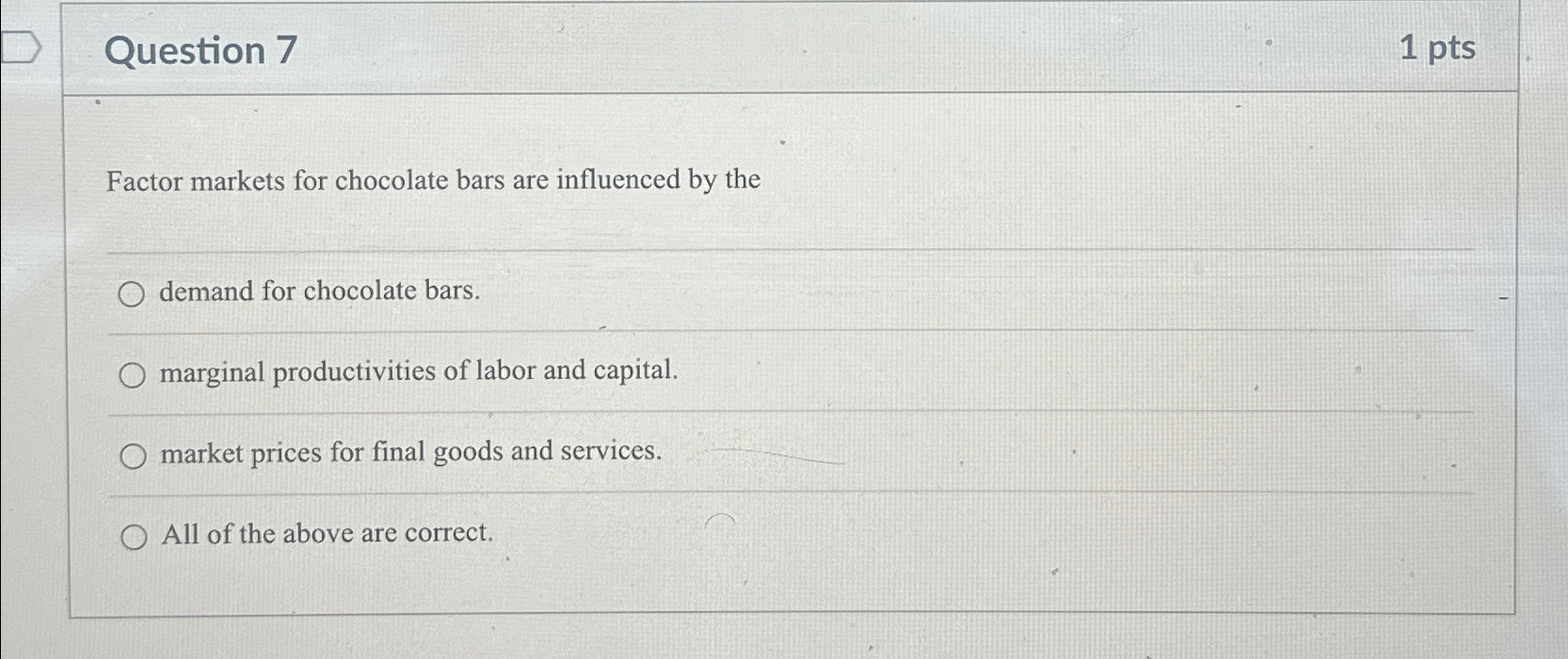 Solved Question 71 ﻿ptsFactor markets for chocolate bars are | Chegg.com