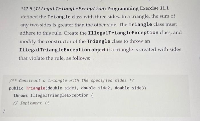 Solved *12.5 (IL LegalTriangleException) Programming | Chegg.com