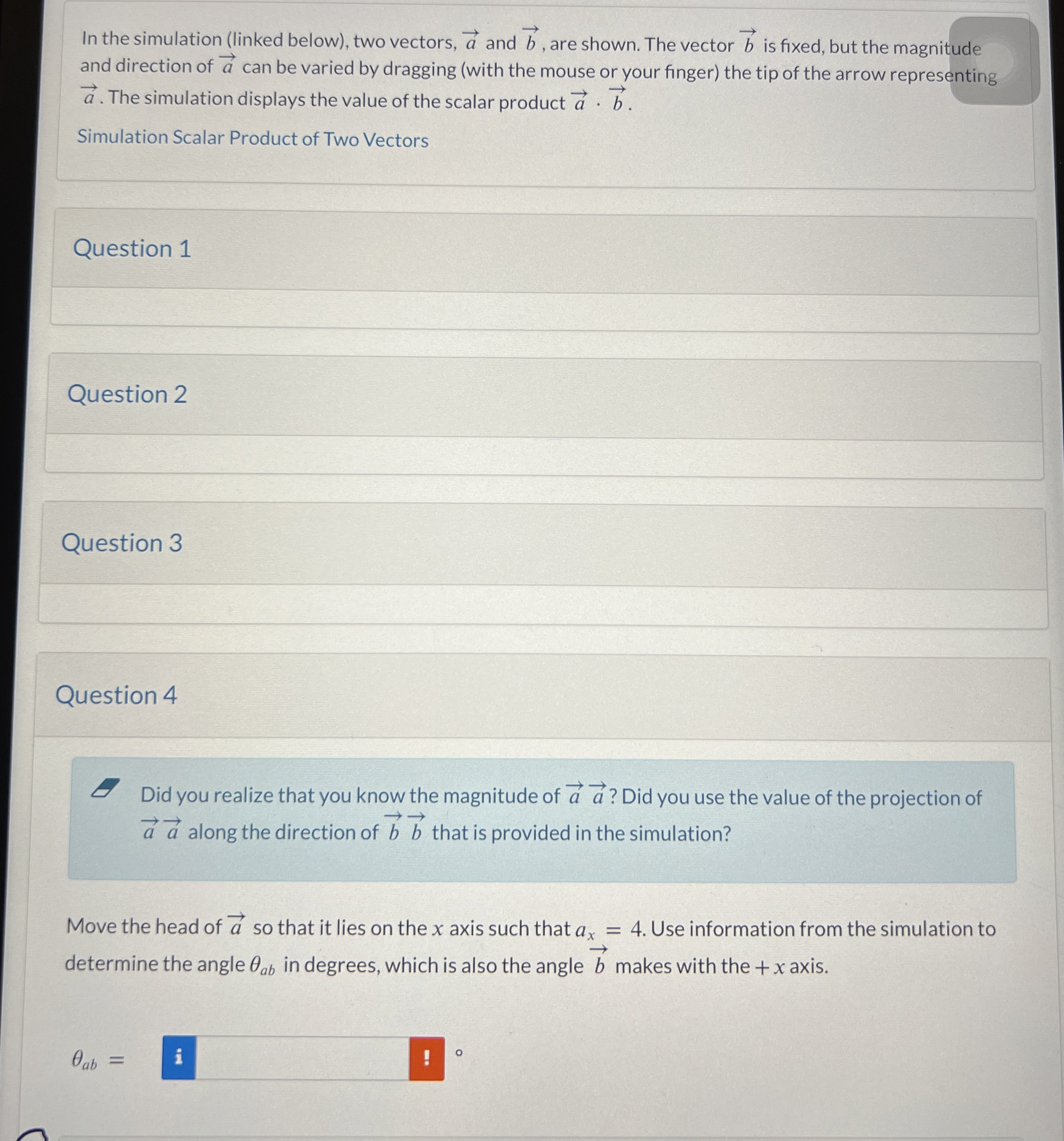 In the simulation (linked below), ﻿two vectors, | Chegg.com