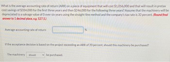 Solved What is the average accounting rate of return (ARR) | Chegg.com