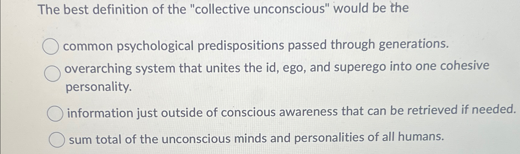 Solved The best definition of the "collective unconscious" | Chegg.com