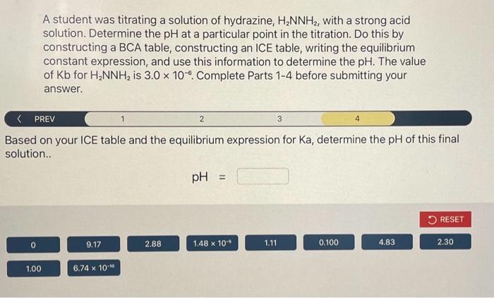 Solved A student was titrating a solution of hydrazine, | Chegg.com