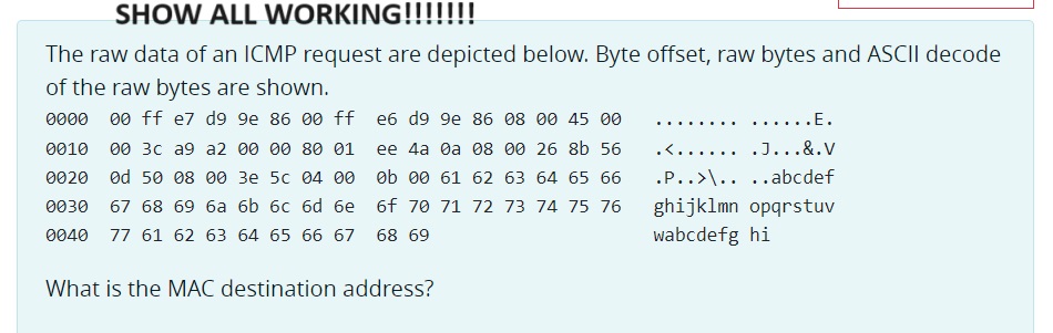 Solved SHOW ALL WORKING!!!!!!!The raw data of an ICMP | Chegg.com