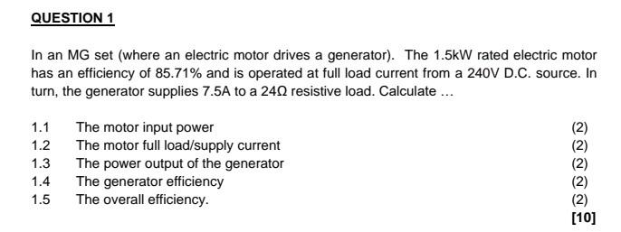 Solved In an MG set (where an electric motor drives a | Chegg.com