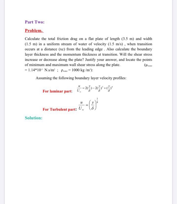 Solved Problem. Calculate the total friction drag on a flat | Chegg.com