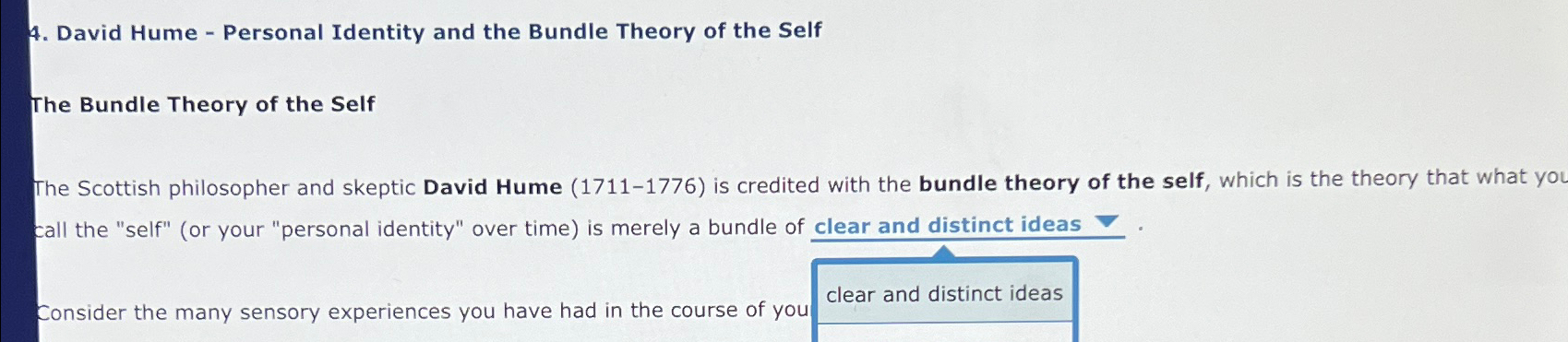 Solved David Hume - ﻿Personal Identity and the Bundle Theory | Chegg.com