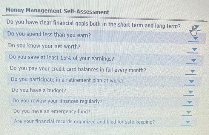 Solved Money Management Self-Assessment Do you have clear | Chegg.com