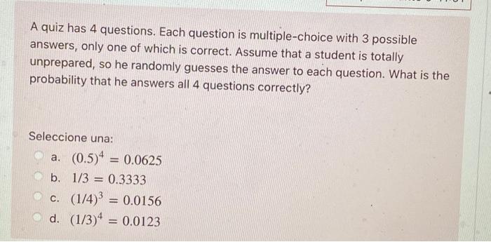 Solved A quiz has 4 questions. Each question is | Chegg.com
