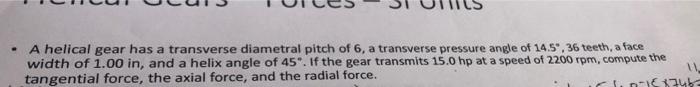 Solved A helical gear has a transverse diametral pitch of 6, | Chegg.com