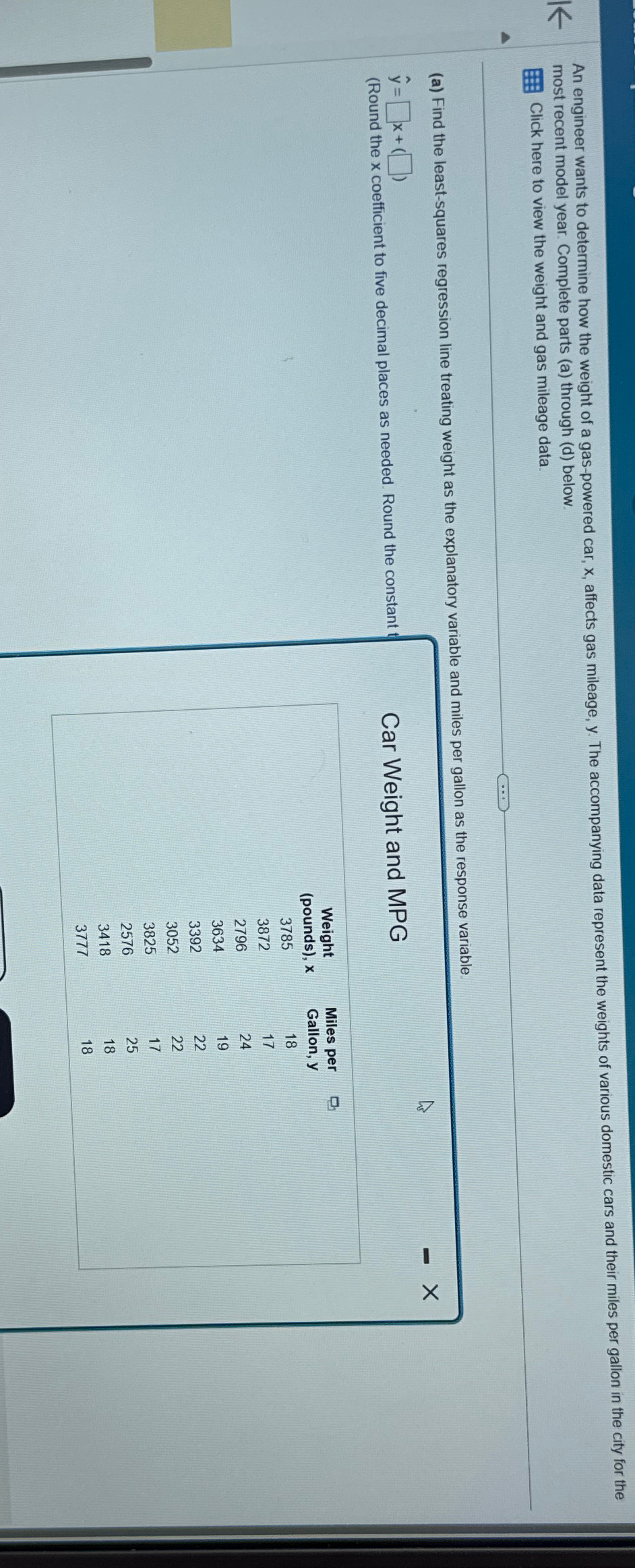 Solved most recent model year. Complete parts (a) ﻿through | Chegg.com