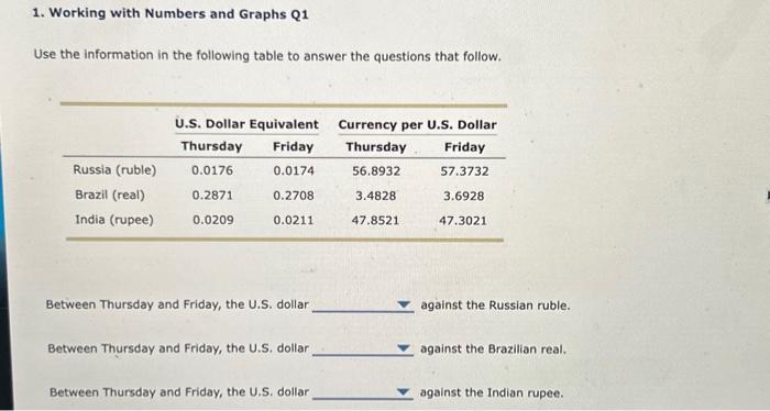 Solved 1. Working with Numbers and Graphs Q1 Use the | Chegg.com