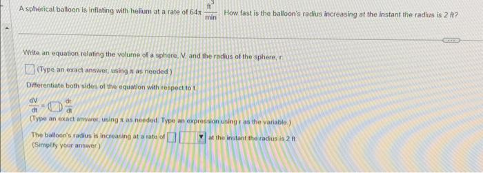 Solved Write an equation relating the volume of a sphere, V, | Chegg.com