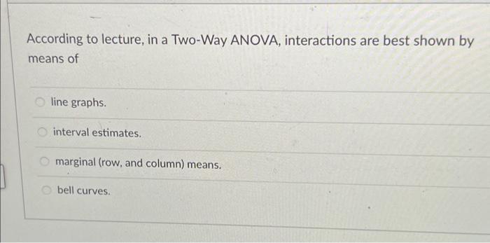 Solved According to lecture, in a Two-Way ANOVA, | Chegg.com