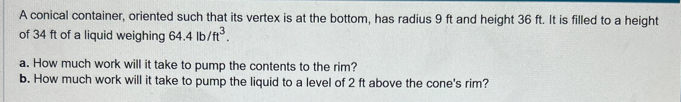 Solved A conical container, oriented such that its vertex is | Chegg.com
