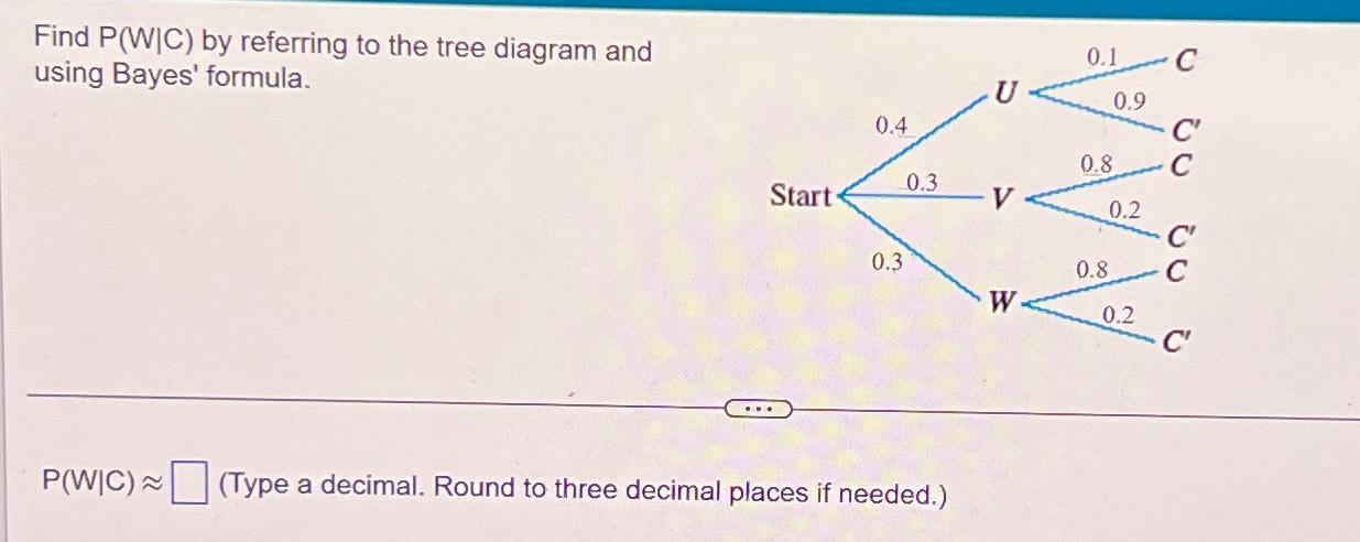 Solved Find P(W|C) ﻿by referring to the tree diagram and | Chegg.com