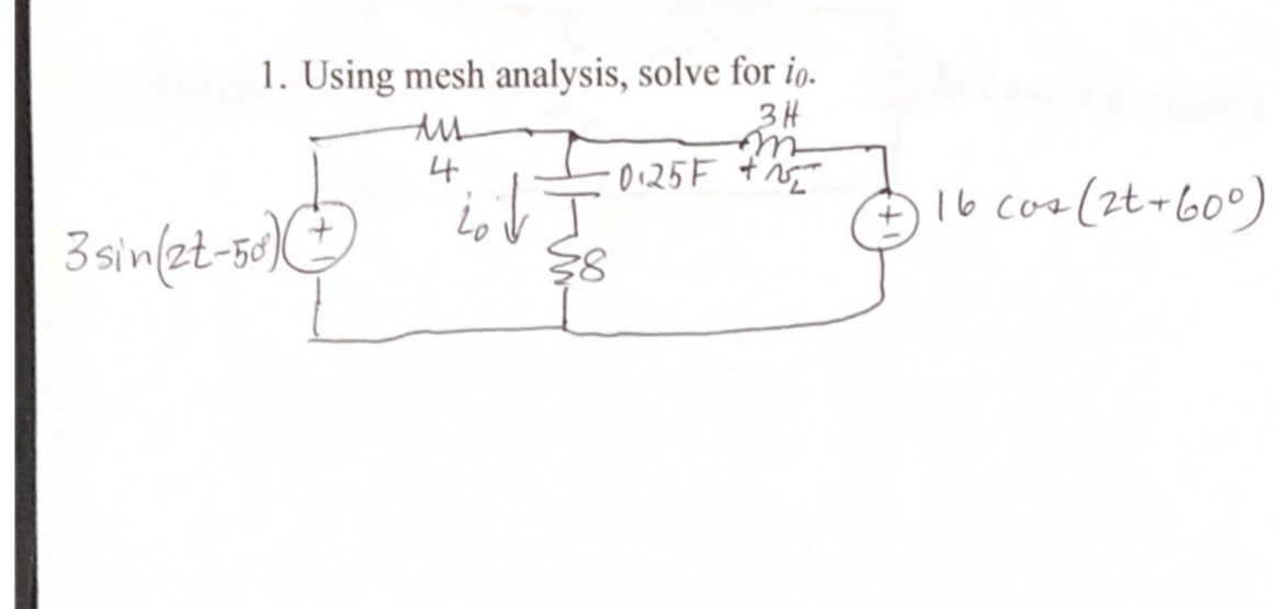 Solved Using mesh analysis, solve for i0. | Chegg.com