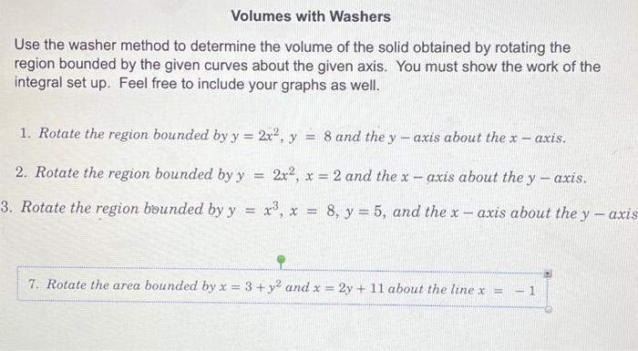 Solved Use the washer method to determine the volume of the | Chegg.com