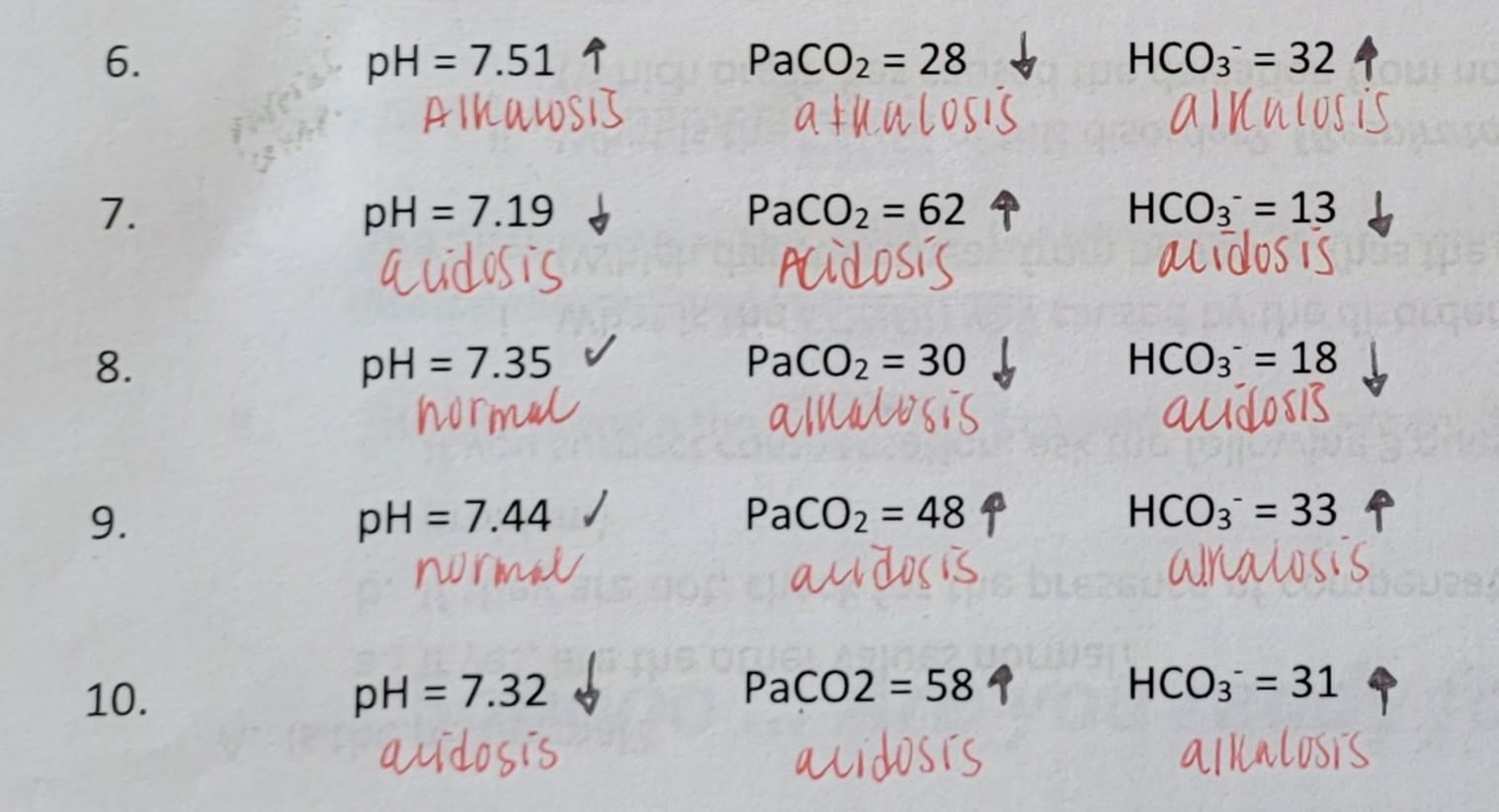 Solved 6. HCO3 = 324 pH = 7.51 1 Alhausis PaCO2 = 28 | Chegg.com