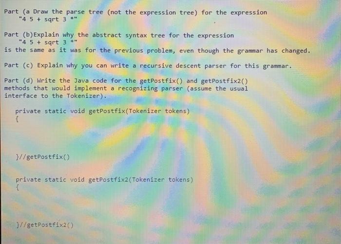 Solved Part A Draw The Parse Tree Not The Expression Tree 5929