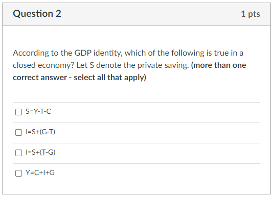 Solved According to the GDP identity, which of the following | Chegg.com