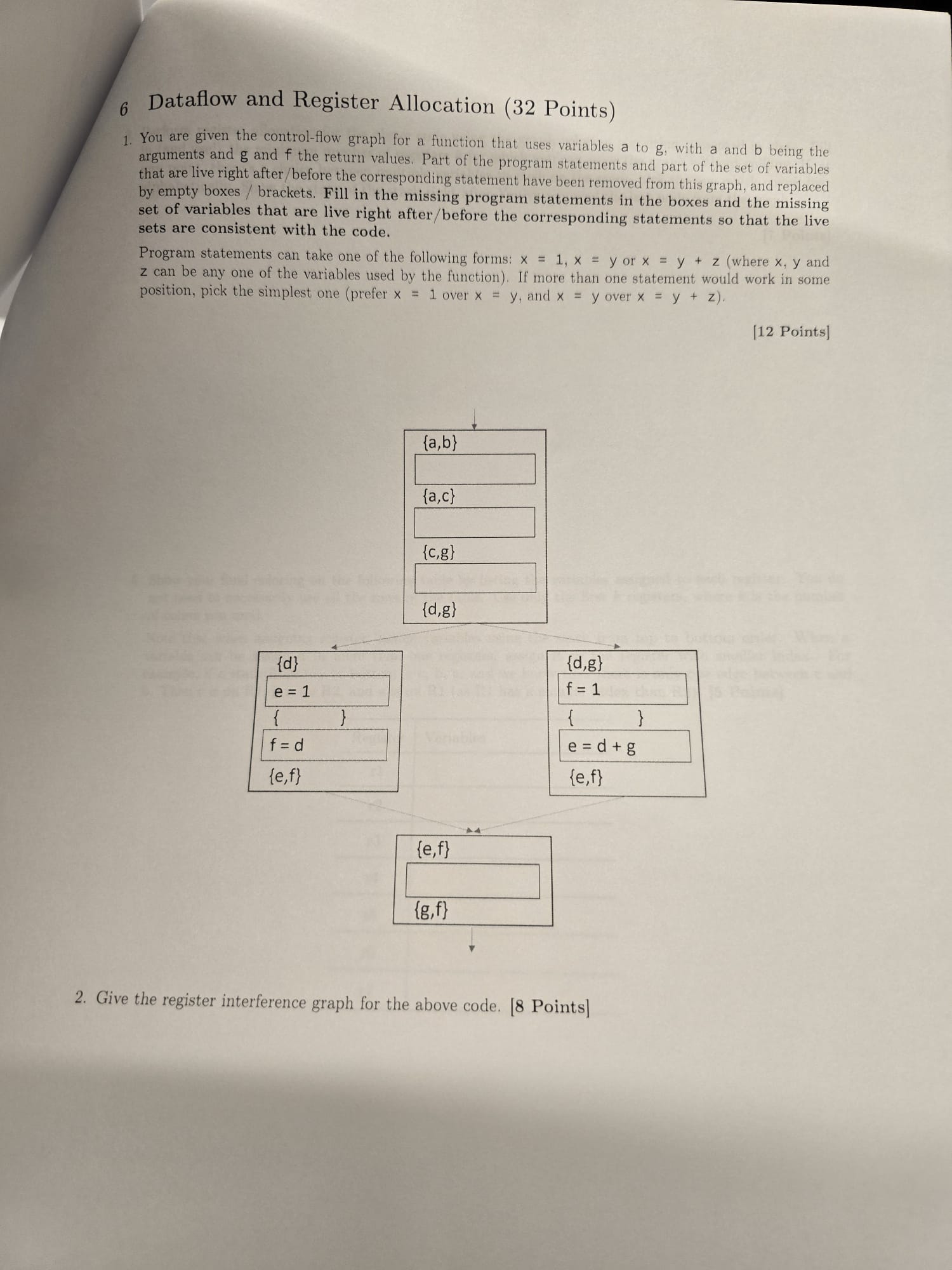 Solved 6 ﻿Dataflow and Register Allocation (32 ﻿Points)1. | Chegg.com