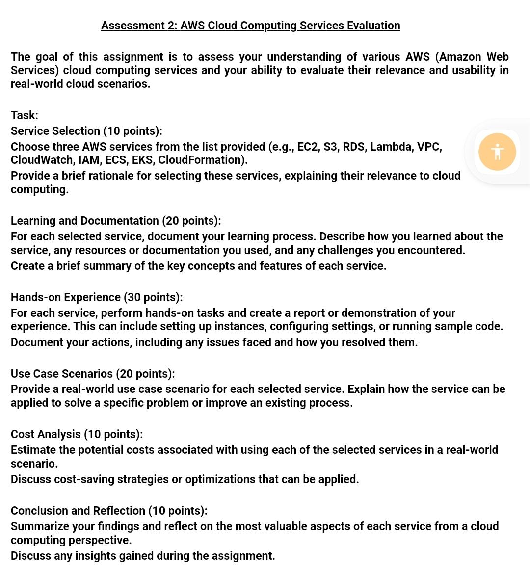 Solved Assessment 2: AWS Cloud Computing Services | Chegg.com