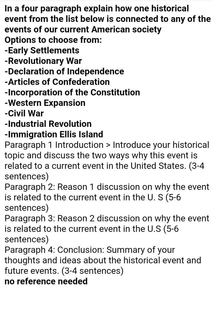 Solved In a four paragraph explain how one historical event | Chegg.com