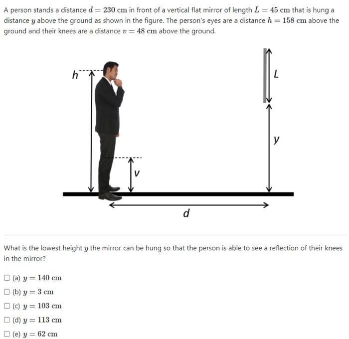 Solved A person stands a distance d=230 cm in front of a | Chegg.com