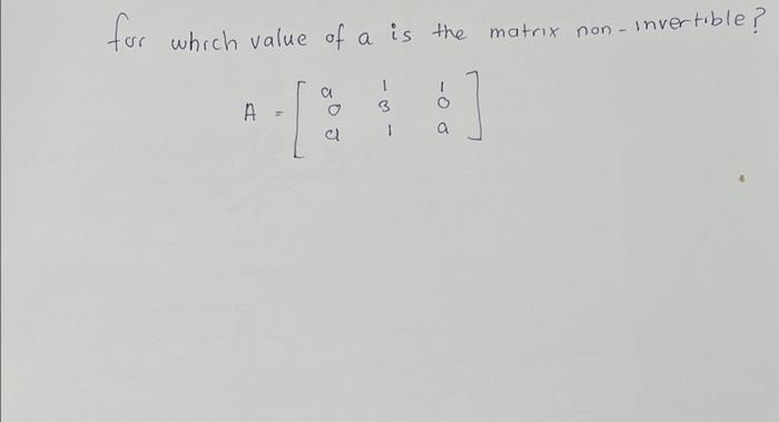 Solved for which value of a is the matrix non-invertible? | Chegg.com