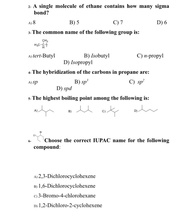 Solved 2- A single molecule of ethane contains how many | Chegg.com